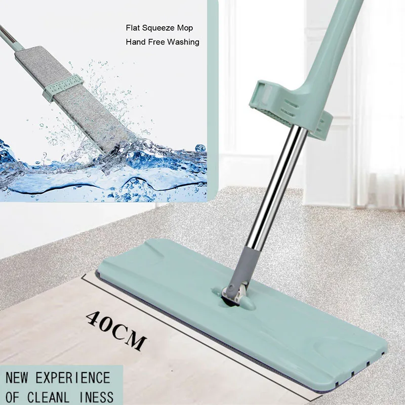 Flat Mop Free Hand Washing Stainless Steel Handle Spin Mop Home House ...