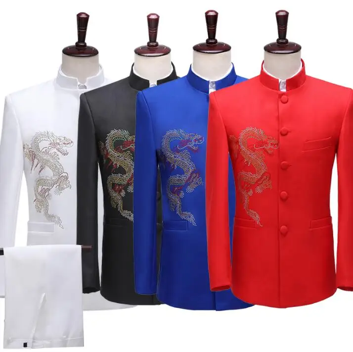 Stage Chinese Tunic Suit Men Suit Set With Pants Mens Wedding Suits ...