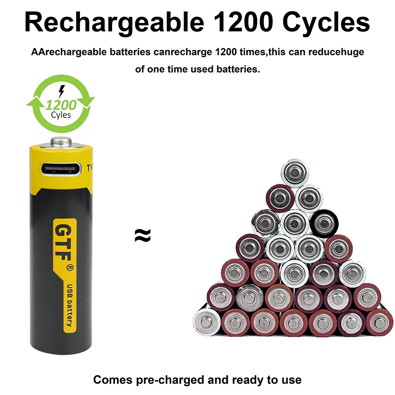 2 piles AA--Batterie Lithium-ion 4 En 1 Avec Câble Usb Type-c, 1.5v ...