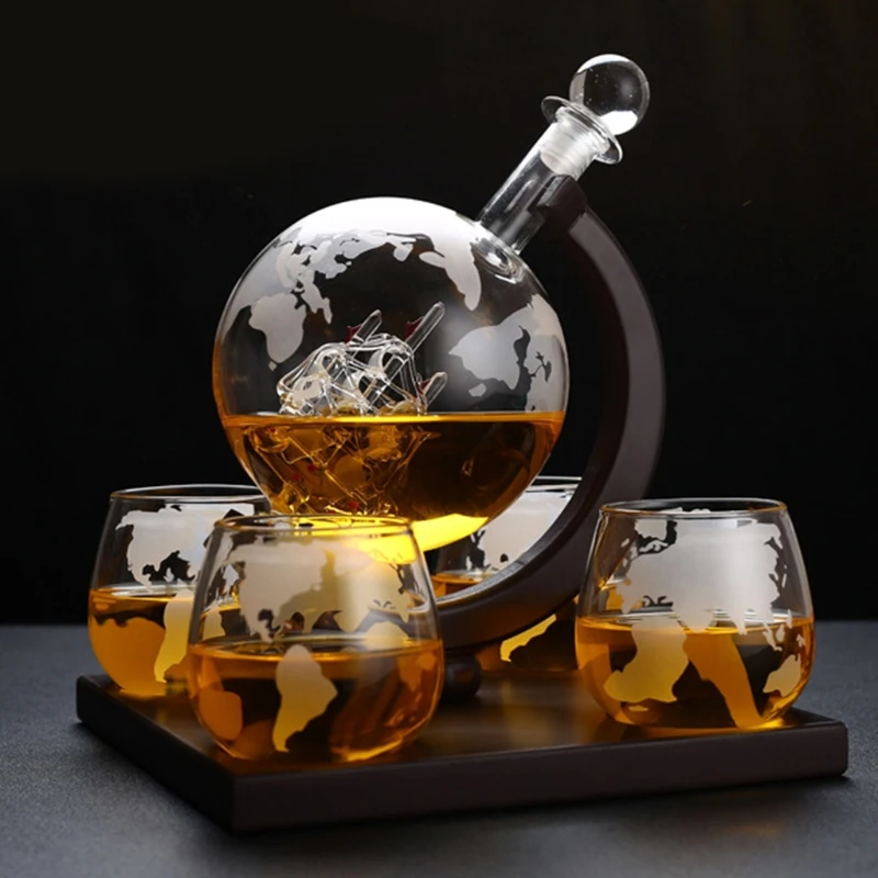 Whiskey-glass-and-bottle-set-Creative-globe-wine-container-Vodka-glass ...