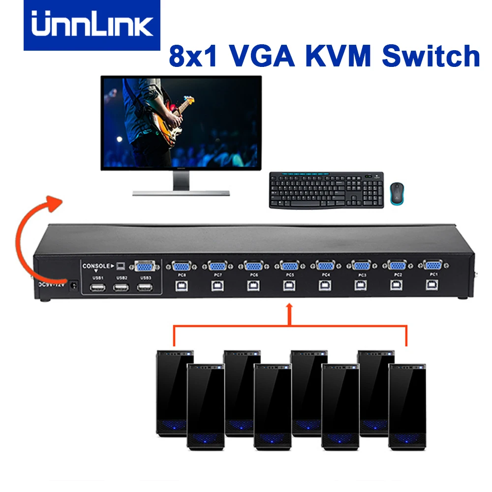 Unnlink-8X1-VGA-KVM-Switch-1080P-Switcher-Converter-8-Computer-Laptor ...
