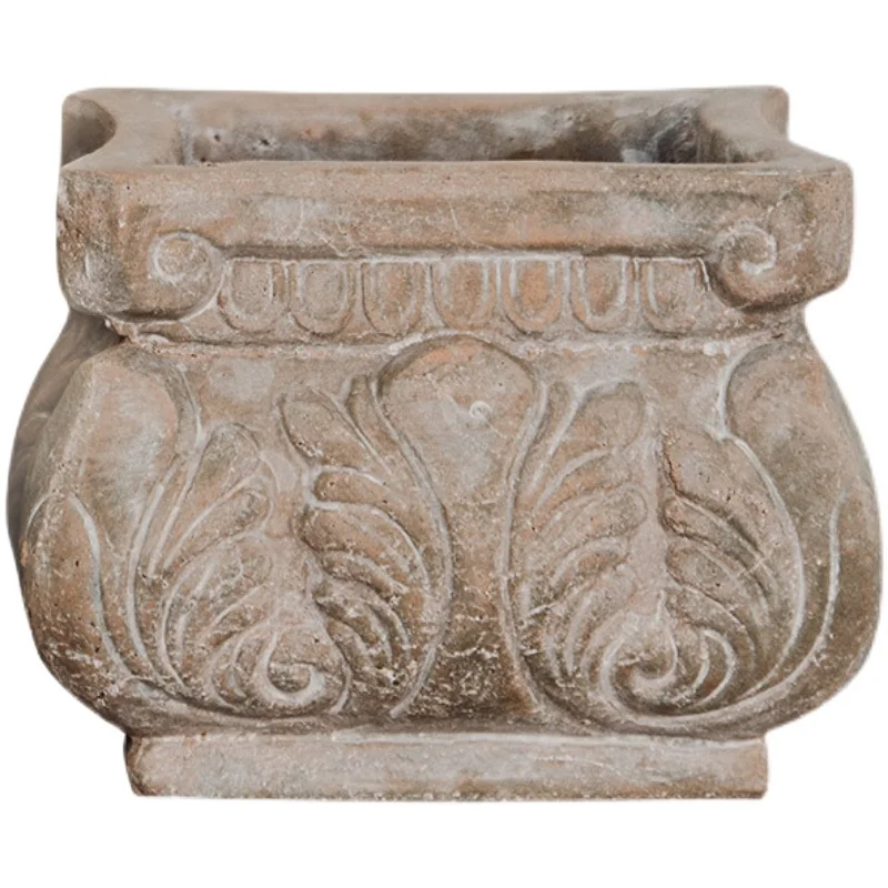Square Handcrafted Vintage Roman Terra Cotta Planter Flower Pot