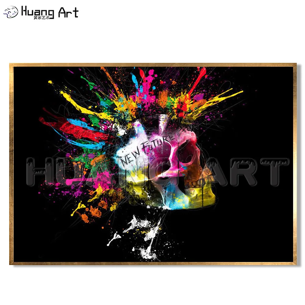Hand Painted Modern Abstract Skeleton Oil Painting Decorative Punk ...
