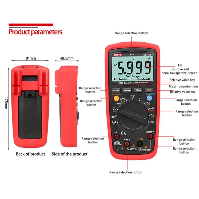 UT139E True RMS Digital Multimeter Temperature Probe LPF pass filter ...