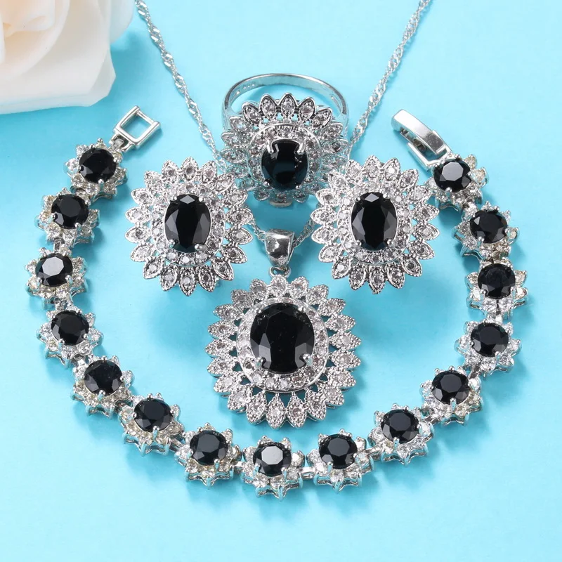 2020 Party Costume 925 Silver Jewelry Sets Black Cubic Zirconia ...