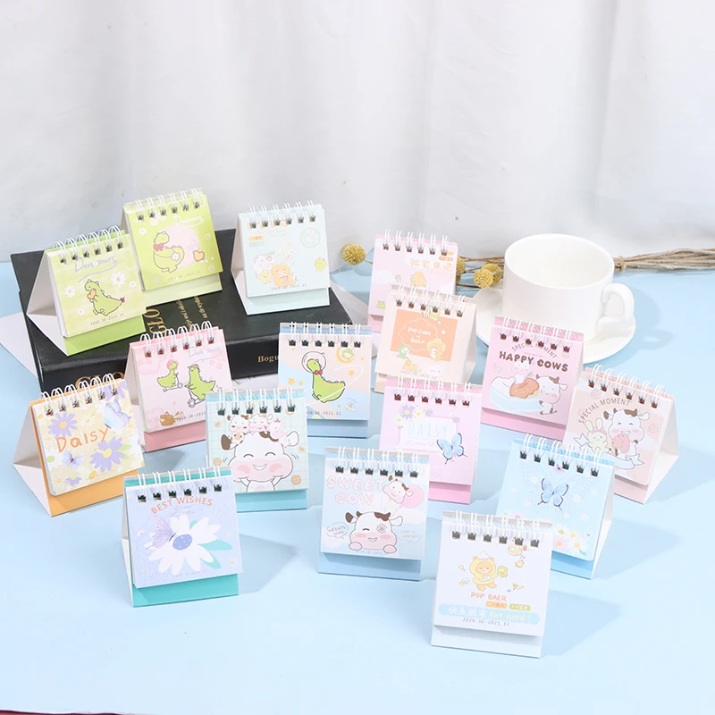 2021 Fresh Cartoon Mini Desktop Paper Calendar Dual Daily Scheduler ...