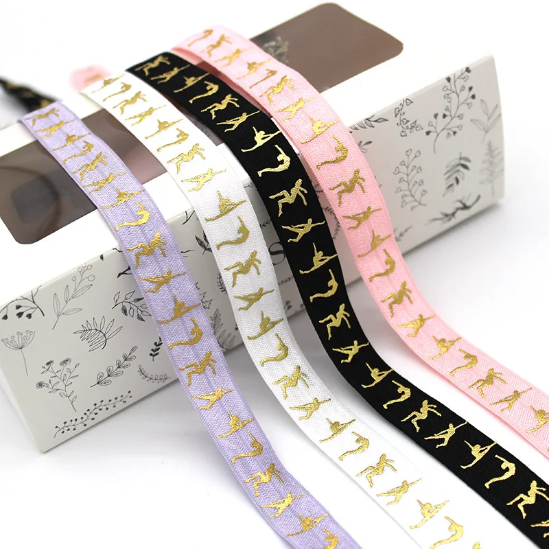 Gold Foil Gymnastic Take Exercise FOE Ribbon Fold Over Elastic Sport ...