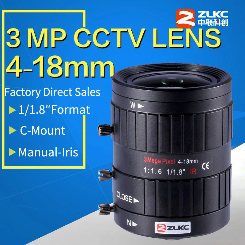 3.0 Megapixel Manual Iris Lens 4-18mm, 1/1.8" Varifocal Hd 3mp Fa C ...