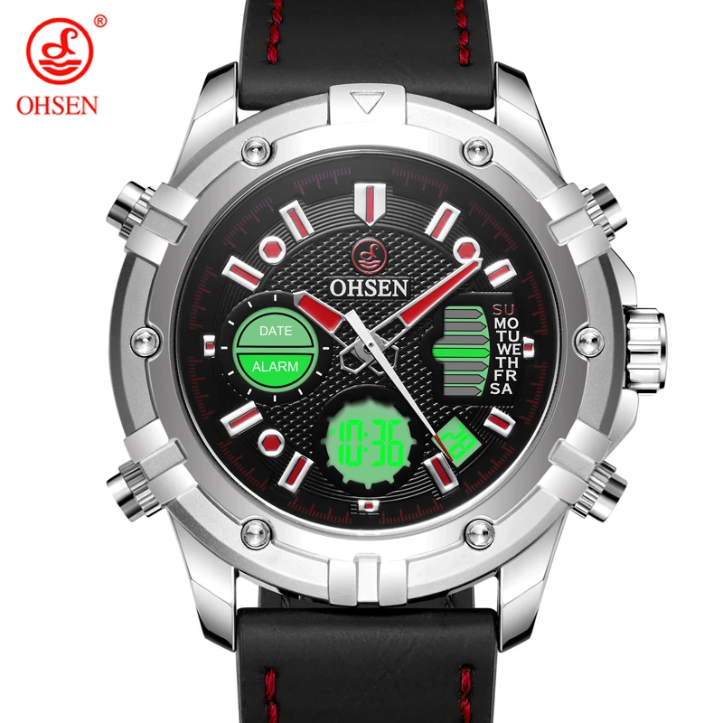 OHSEN Watch Men Fashion Quartz Watches Leather Strap Sport Quartz ...