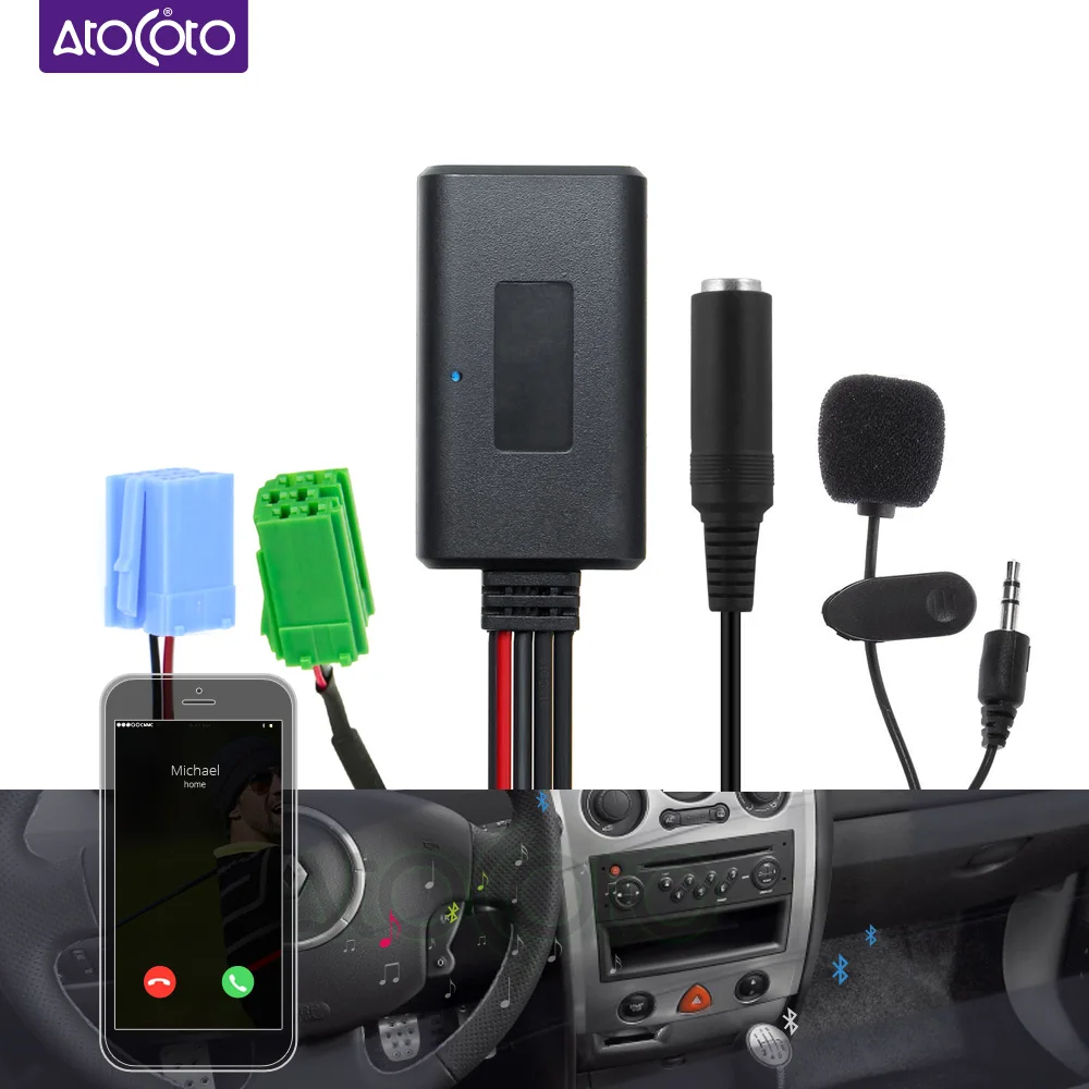 Bluetooth 5.0 Car Kit Microphone Handsfree 8 6 Pin Mini Iso Plug Cable Adapter For Renault ...