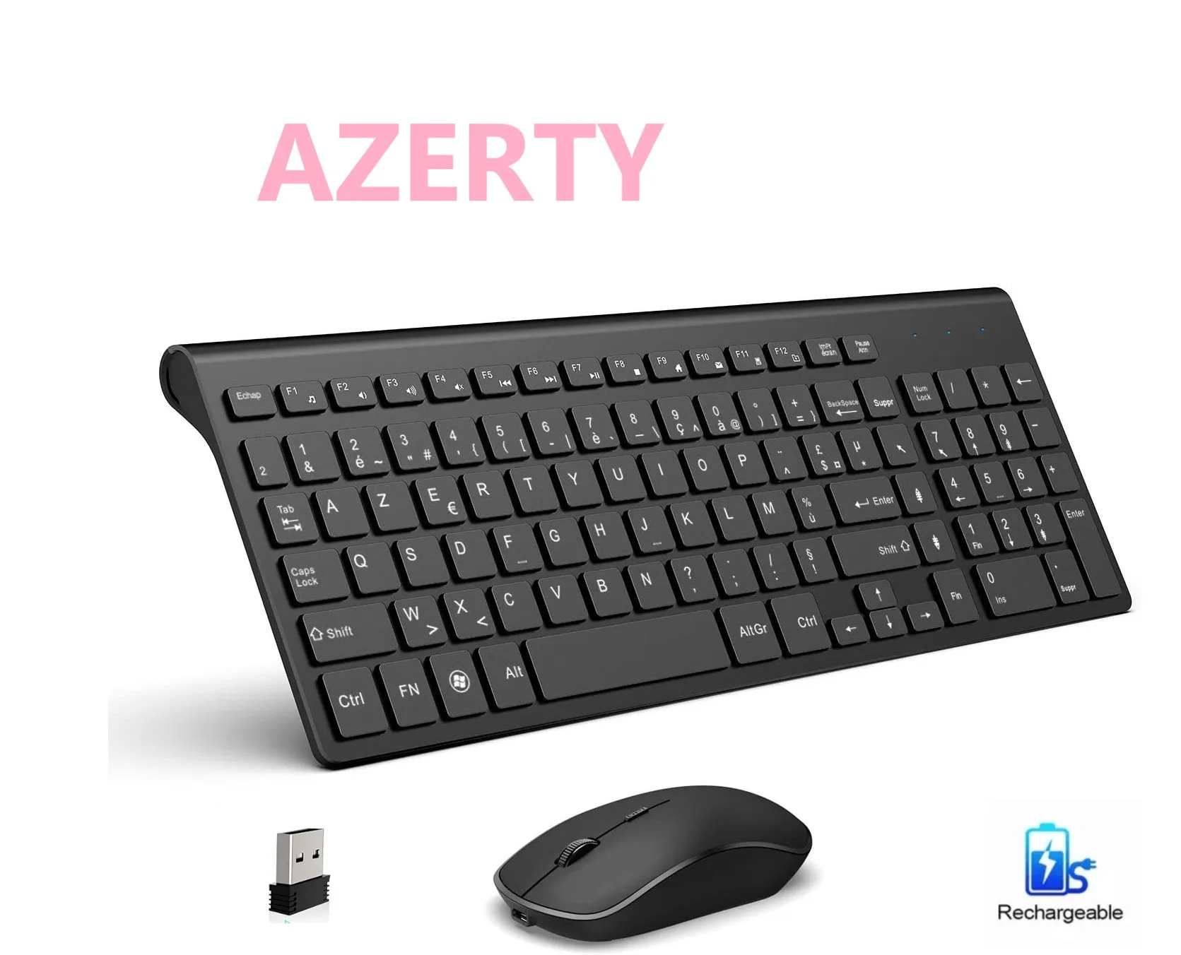 French-Keyboard-Wireless-Keyboard-and-Mouse-combo-2-4G-Rechargeable ...