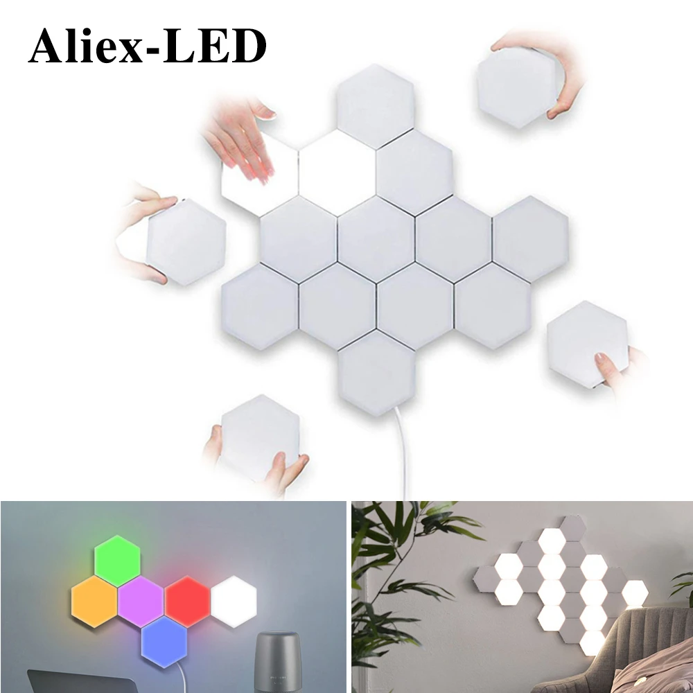 LED DIY Hexagonal Wall Lamp Bedroom Decor Night Light Touch Sensor ...