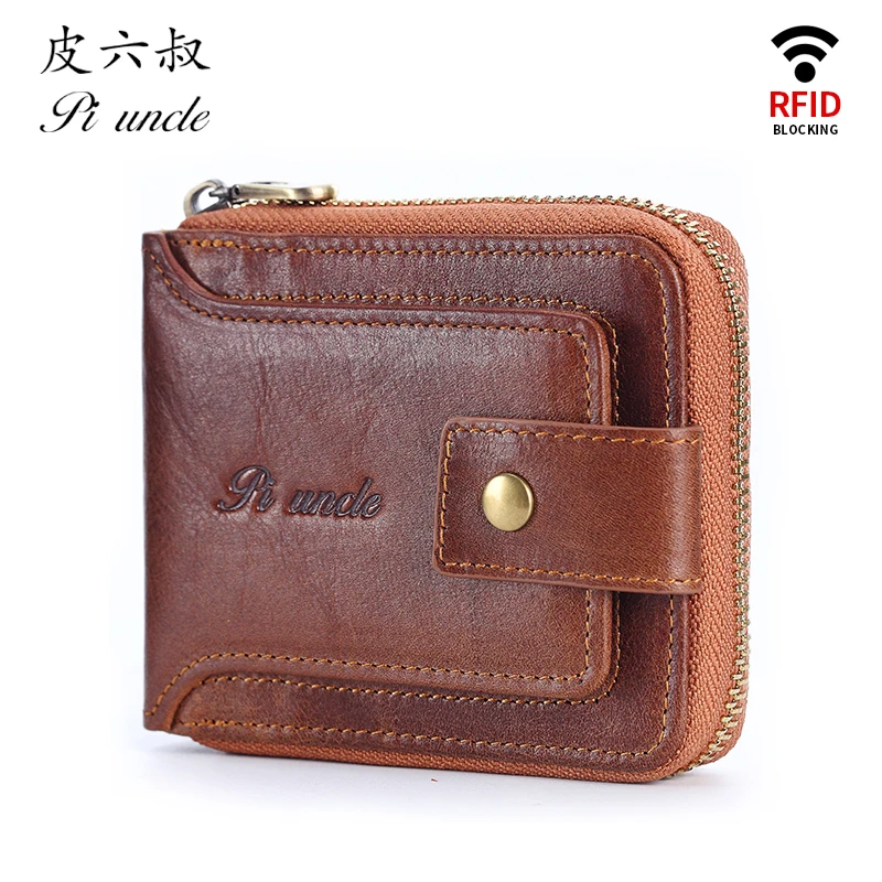 Genuine Leather Short Wallets Man 8.5cm Rfid | Leather Wallet Zip Coin ...