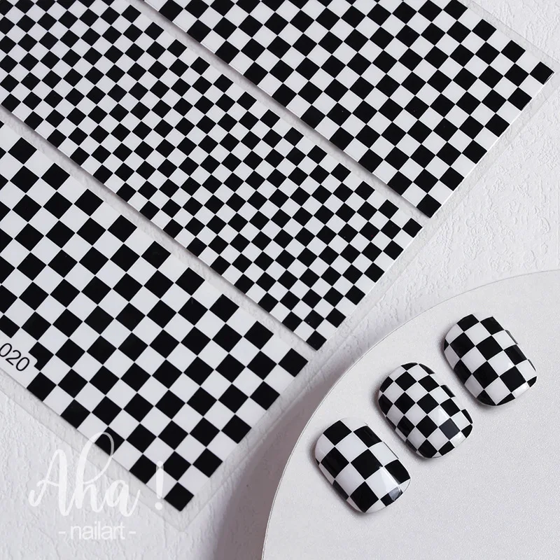 1 Sheet Checkerboard Grid Nail Art Sticker 3d Nail Decals Plaid Style ...