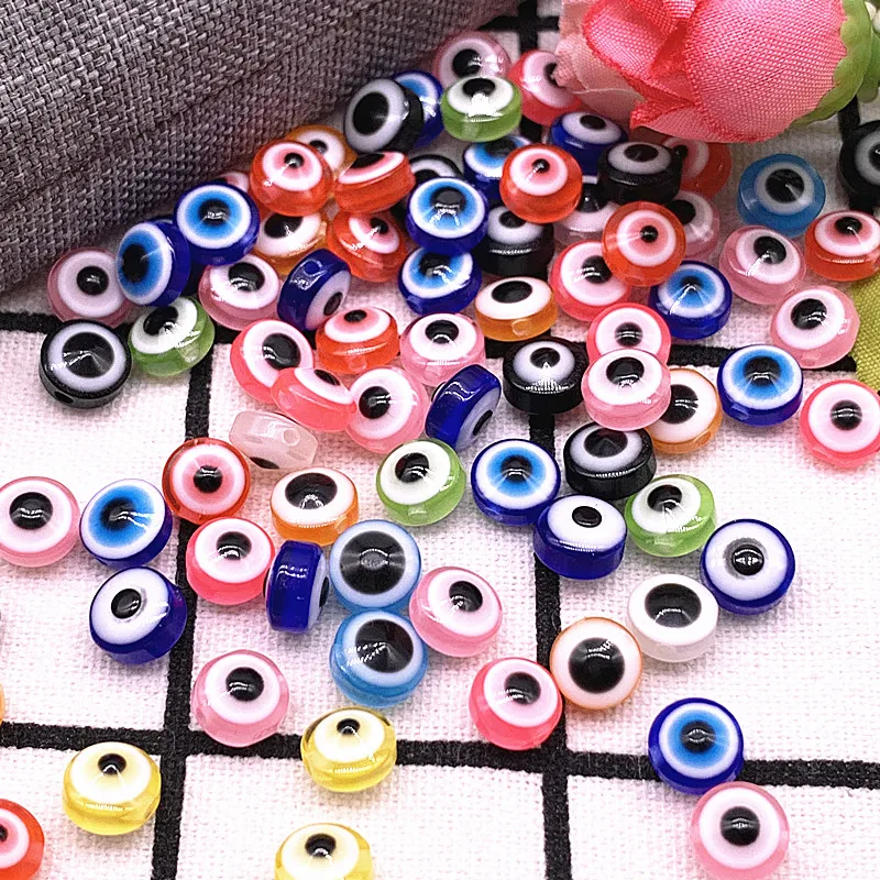 50pcs/lot 8mm 10mm Jewelry Resin Spacer Flat Beads Mixed Evil Eye ...
