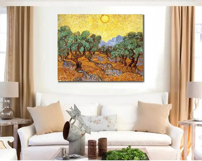 Van Gogh Olive Trees With Yellow Sky And Sun