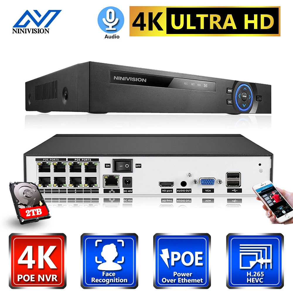 Face Detection 8 Channel 5MP POE NVR H.265 CCTV IP Network Video ...