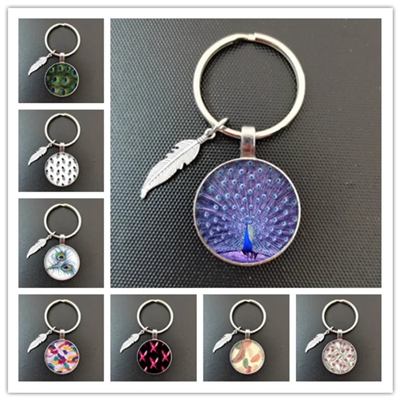 Colorful-Peacock-feather-Keychain-Pendant-Keyring-Key-Holder-Birds ...
