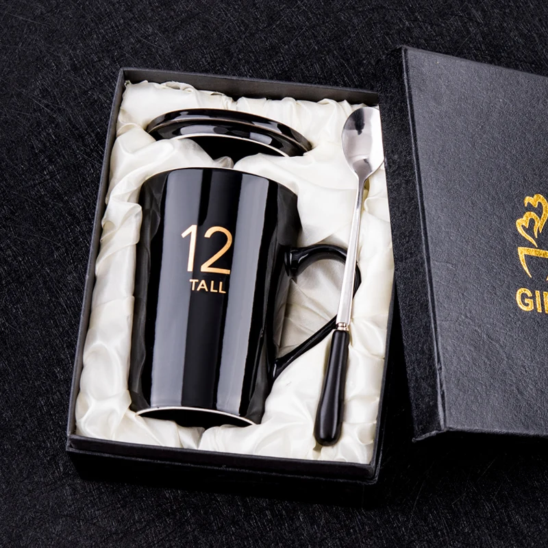 420/580ml Ceramic Mugs Creative Letter Number Pattern Mugs With Spoon ...