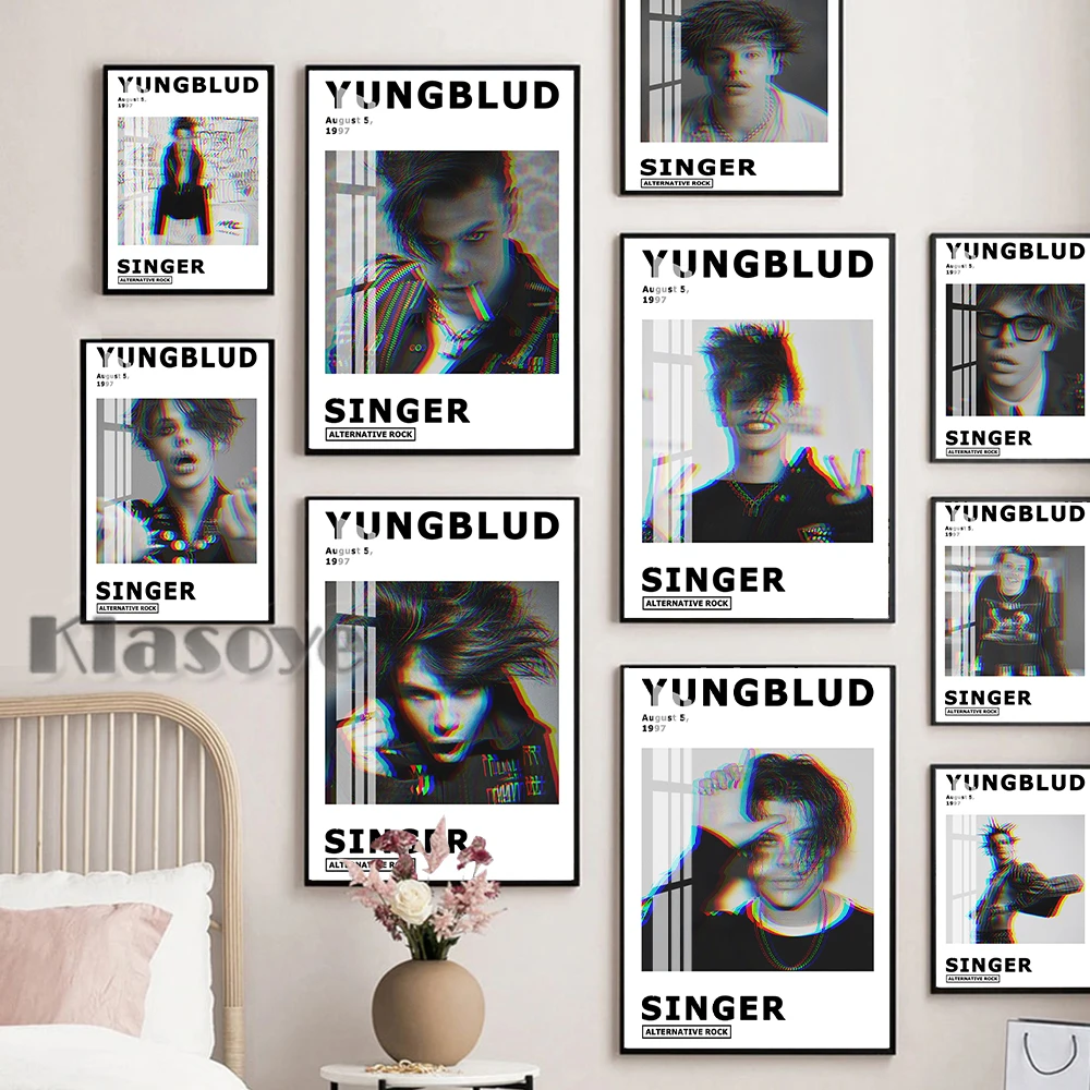 Yungblud Poster Hitam Putih Cetakan Seni Penyanyi Gotik Dominic Richard ...