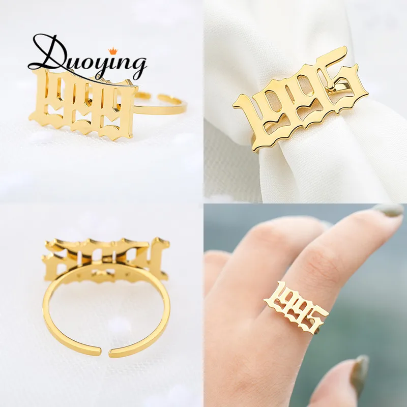 Duoying Old English Ring For Women Personalized Year Number Ring ...