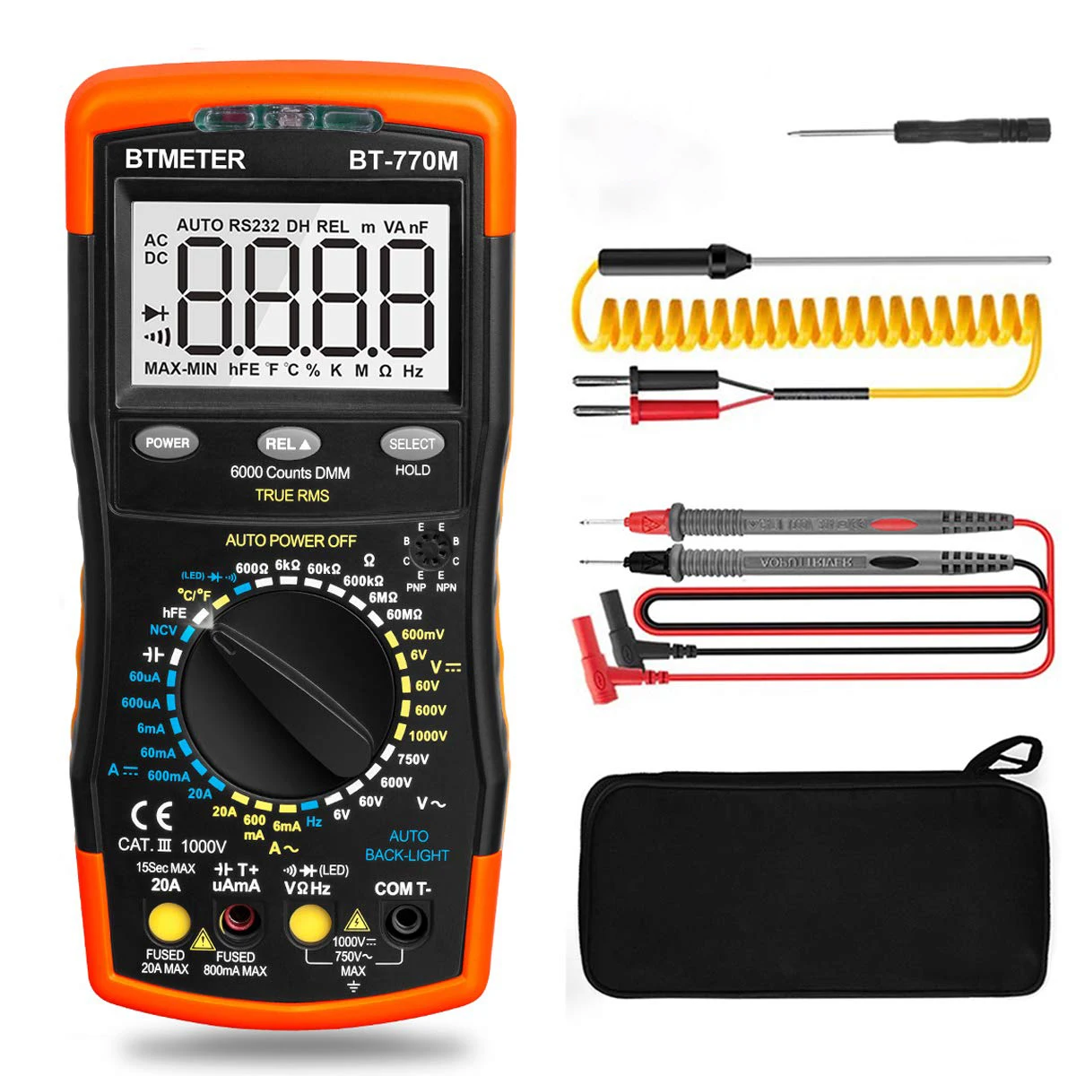 BT-770M Digital Multimeter TRMS 6000 Counts Auto/Manual Tester for AC ...
