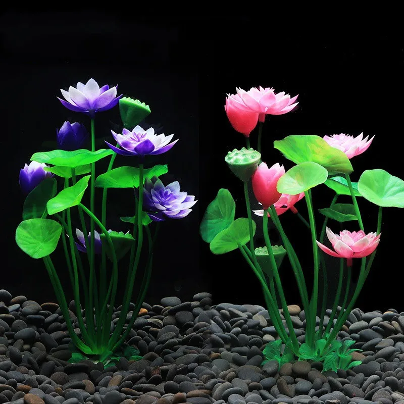 New Plastic Artificial Aquarium Lotus Plant Decoration Landscaping ...