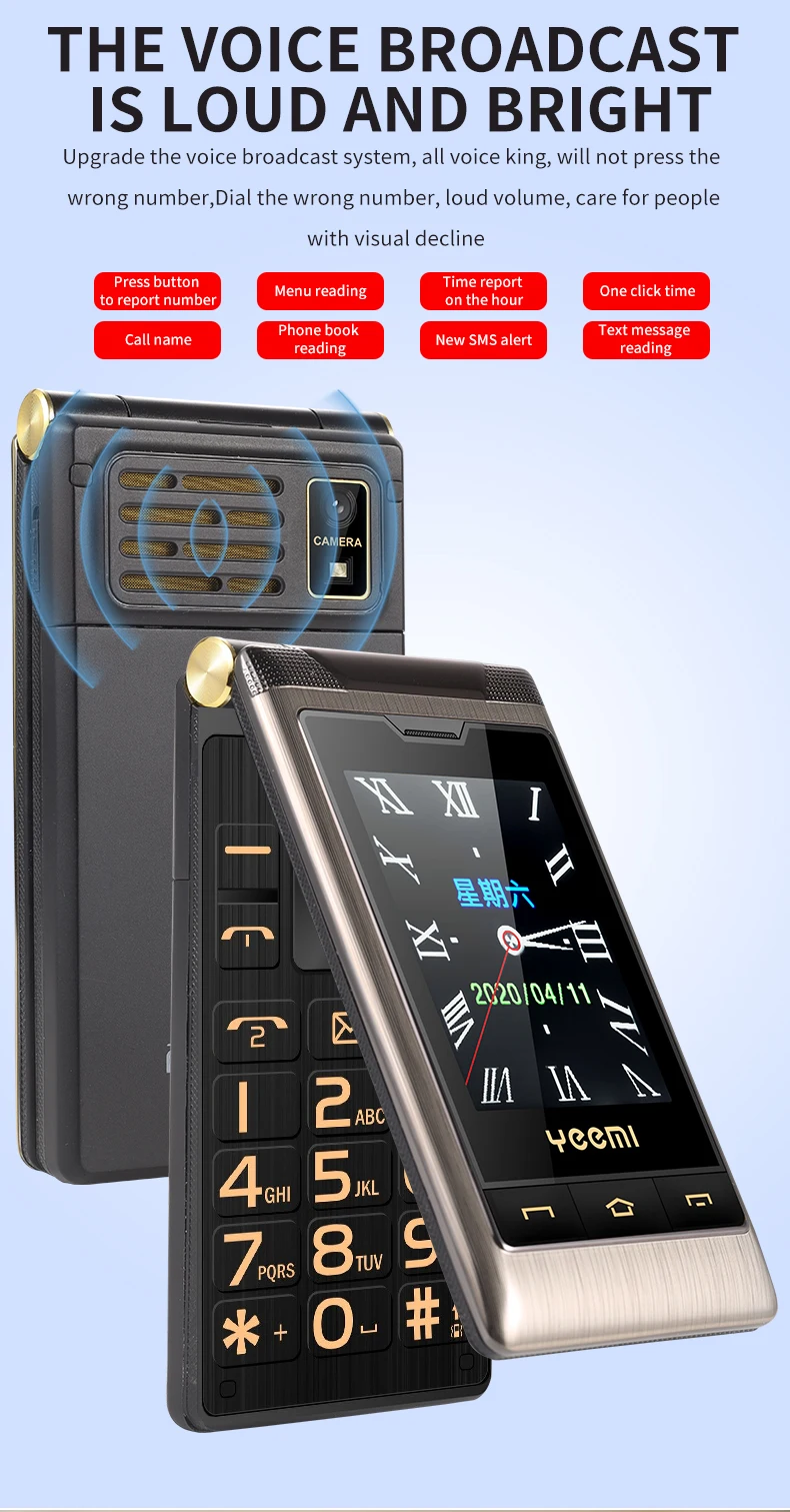 Yeemi Senior Flip Mobile Phone Handwriting Screen Dual Display Large Key Two Sim Long Standby FM ...