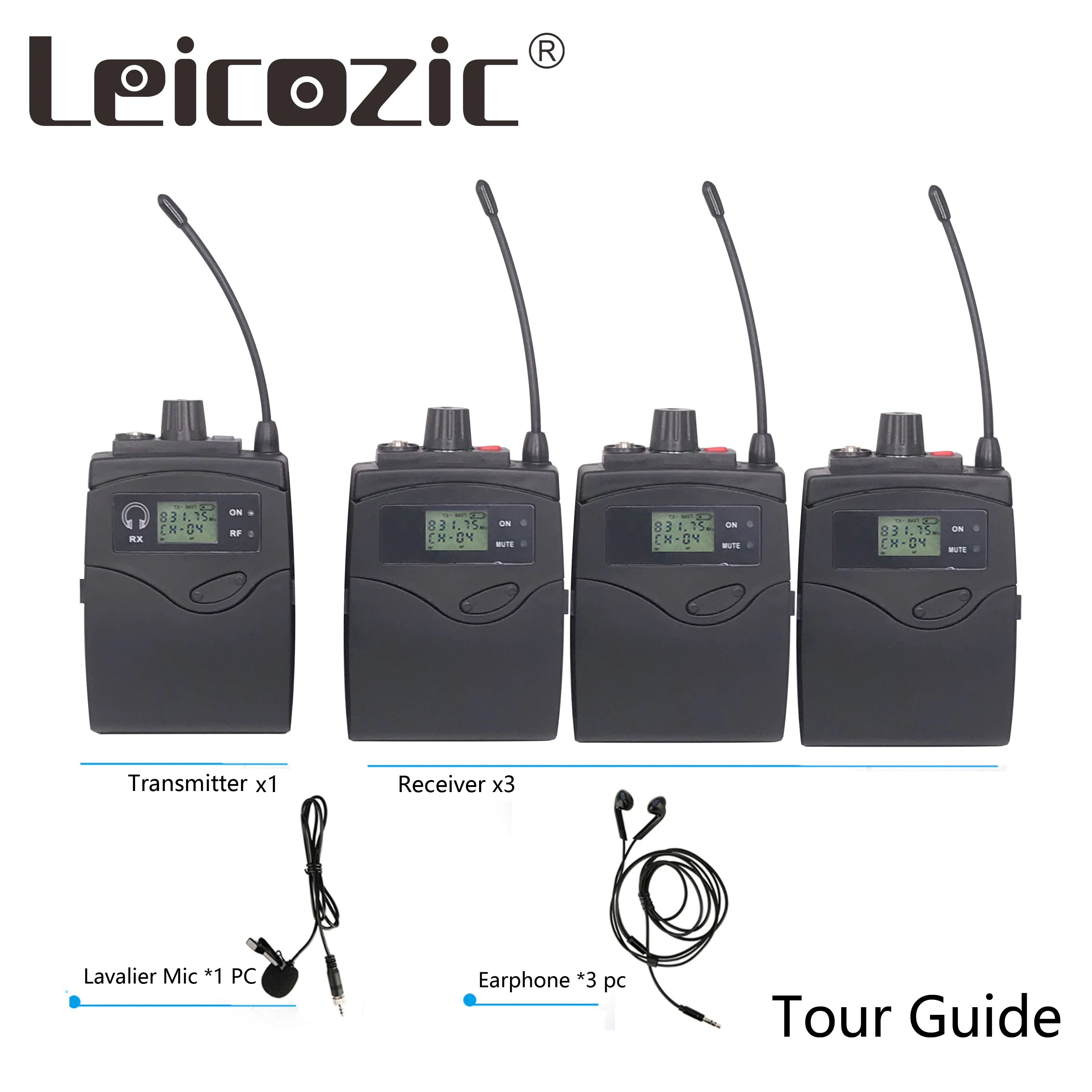 Leicozic Tour Guide System Mono UHF ( 3 Receiver + 1 Transmitter ) 3100 ...