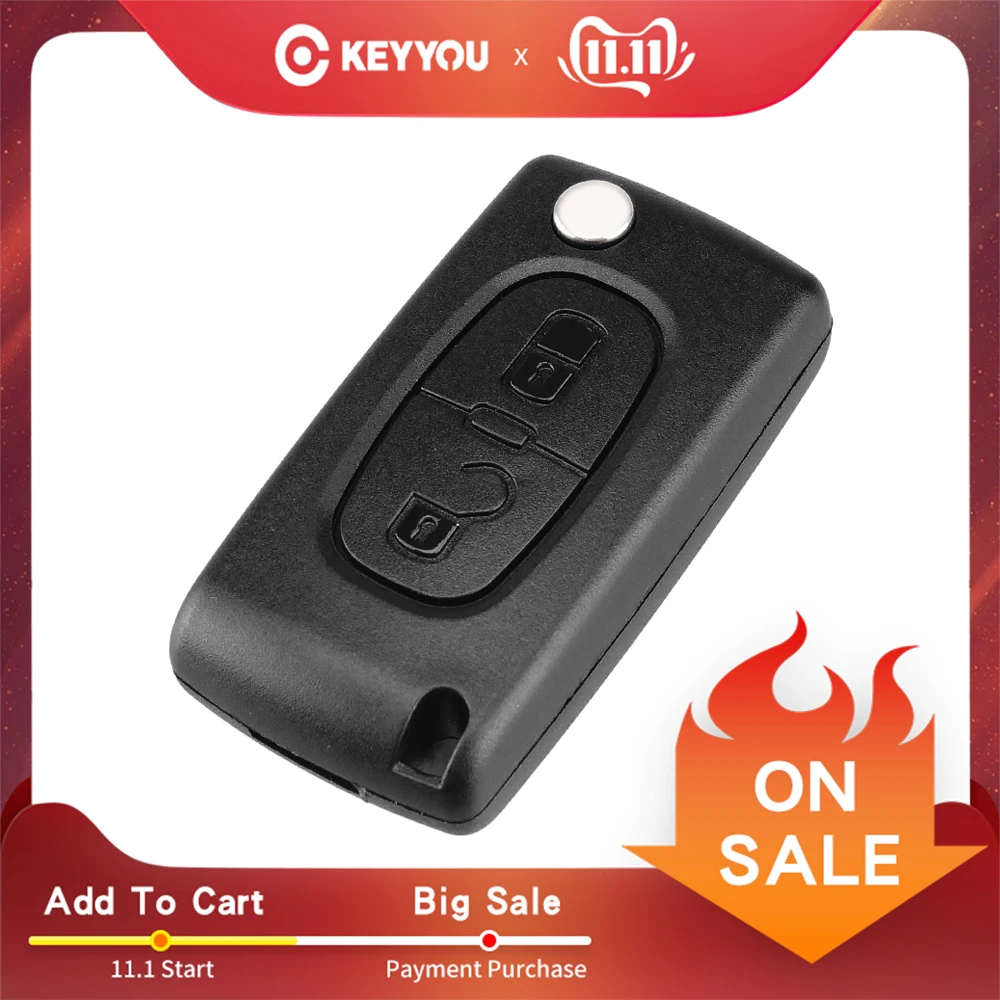 KEYYOU Replacement 2 Button Remote Flip Folding Key Fob Case Shell ...