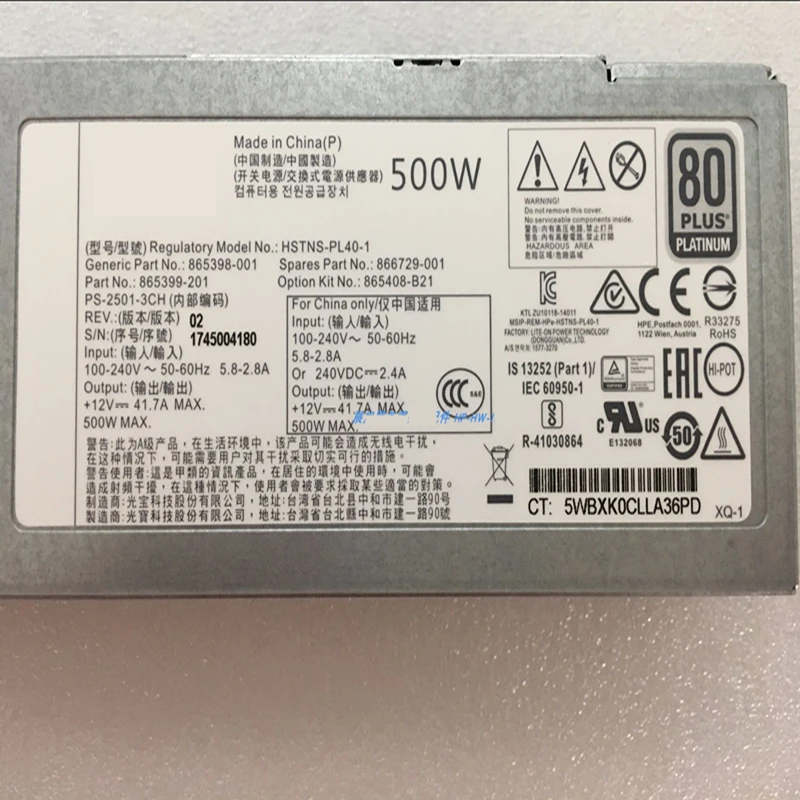 Original PSU For HP 380 gen10 500W Power Supply HSTNS-PL40-1 865408-b21 ...