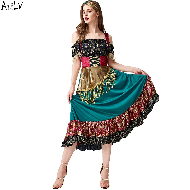 Anilv Starlight Gypsy Women Flamenco Dance Dress Uniform Costume Drama ...