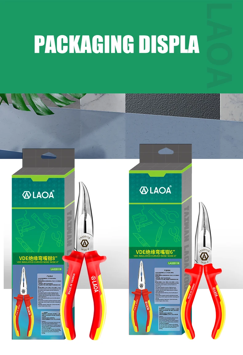 LAOA VDE 1000V Insulated Bent Nose Pliers Long Nose Pliers Electrician Wire Cutters German ...