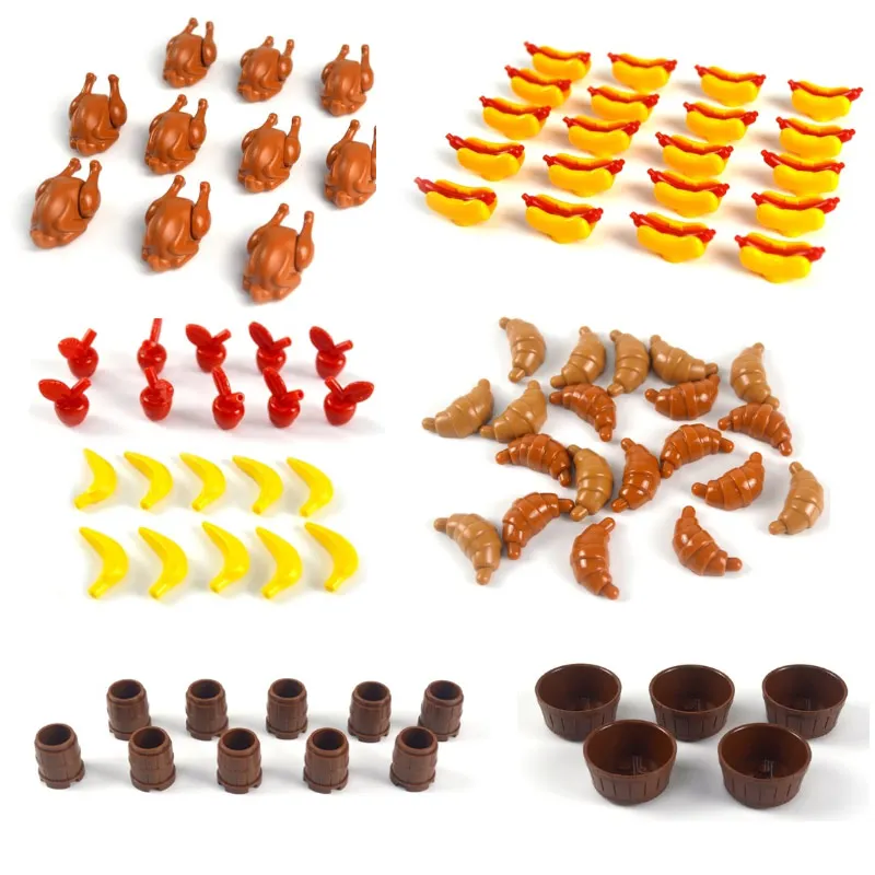 DIY Building Blocks Food Fish Fruit Chicken Hot Dog Bread Toy MOC Parts ...