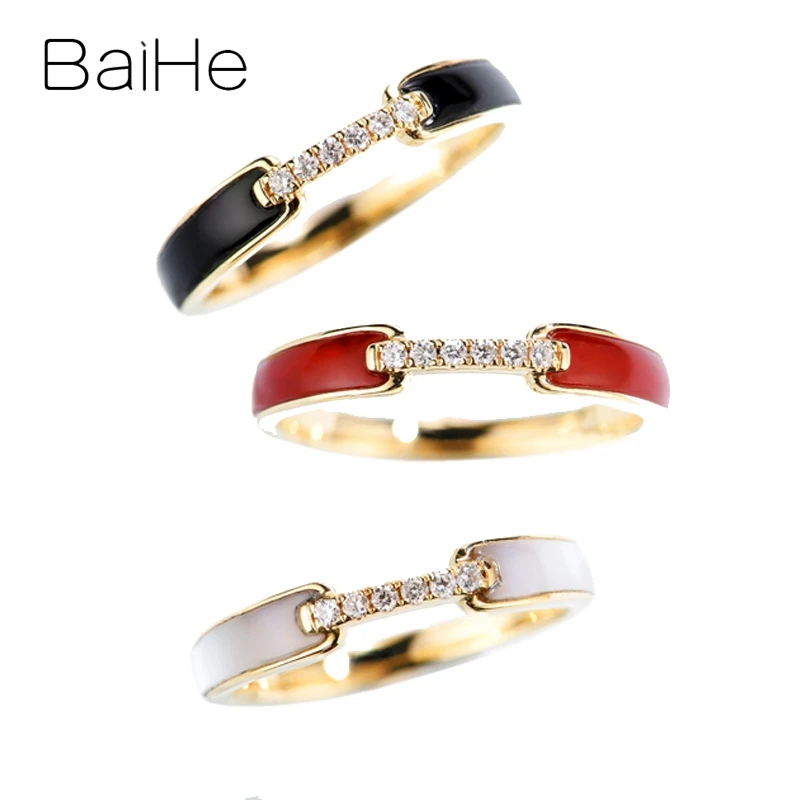 BAIHE Anillo de boda con diamantes naturales de oro amarillo de 14K ...