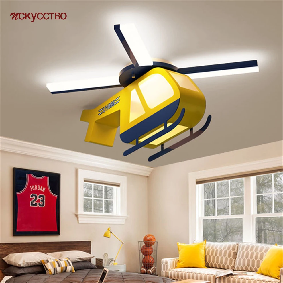 Cartoon Helicopter Children Ceiling Light Remote Control Dimmable Kids ...