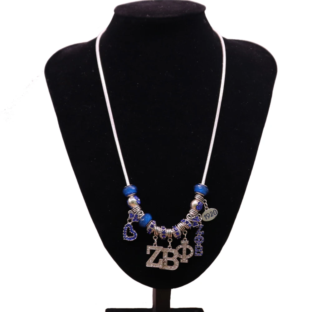 Blue Crystal Rhinestone European Beads Snake Chain Greek Letter ZPB ...
