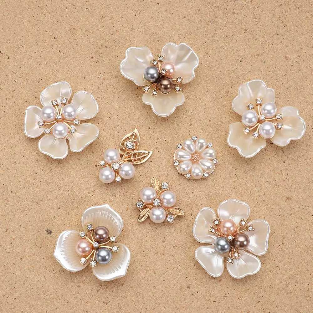 10PCS-Pearl-Flower-Rhinestone-Buttons-For-Hair-Pins-Clothing-Decoration ...