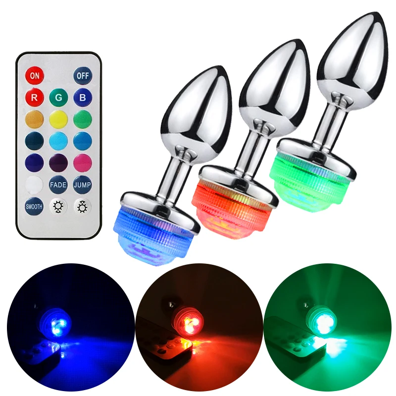 Wireless Remote Control Metal Luminous Anal Plug Prostate Massage Butt Plug With Led Anal Tail