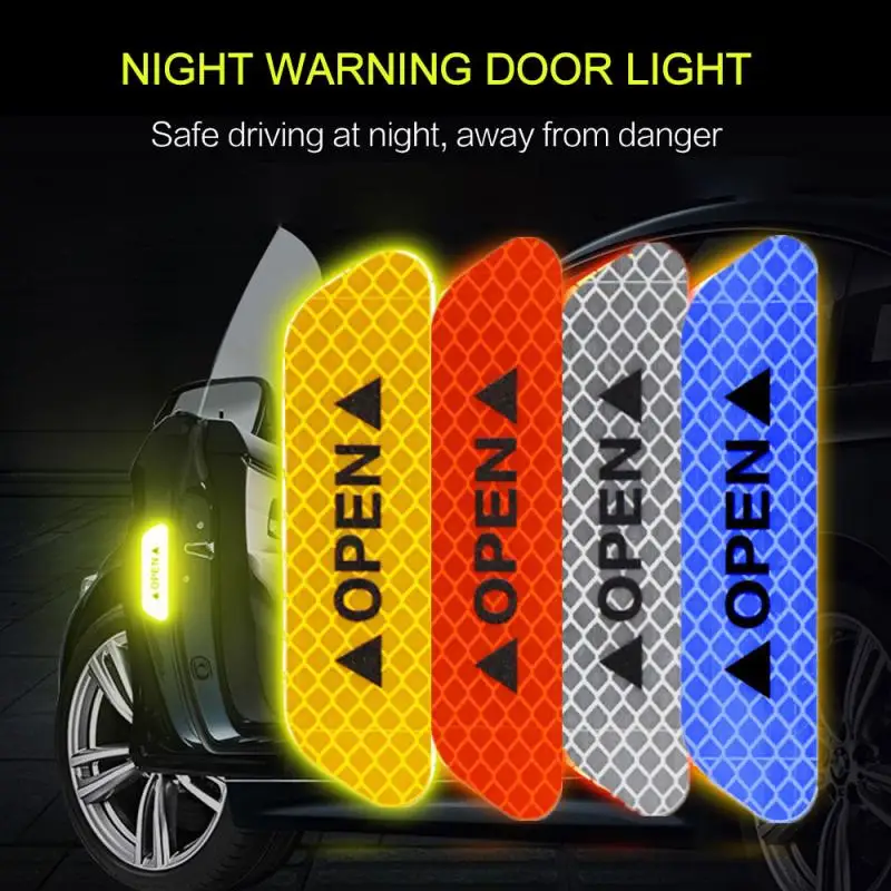 4Pcs-Set-Fluorescent-Car-Reflective-Strips-Warning-Stickers-Safety-Mark ...