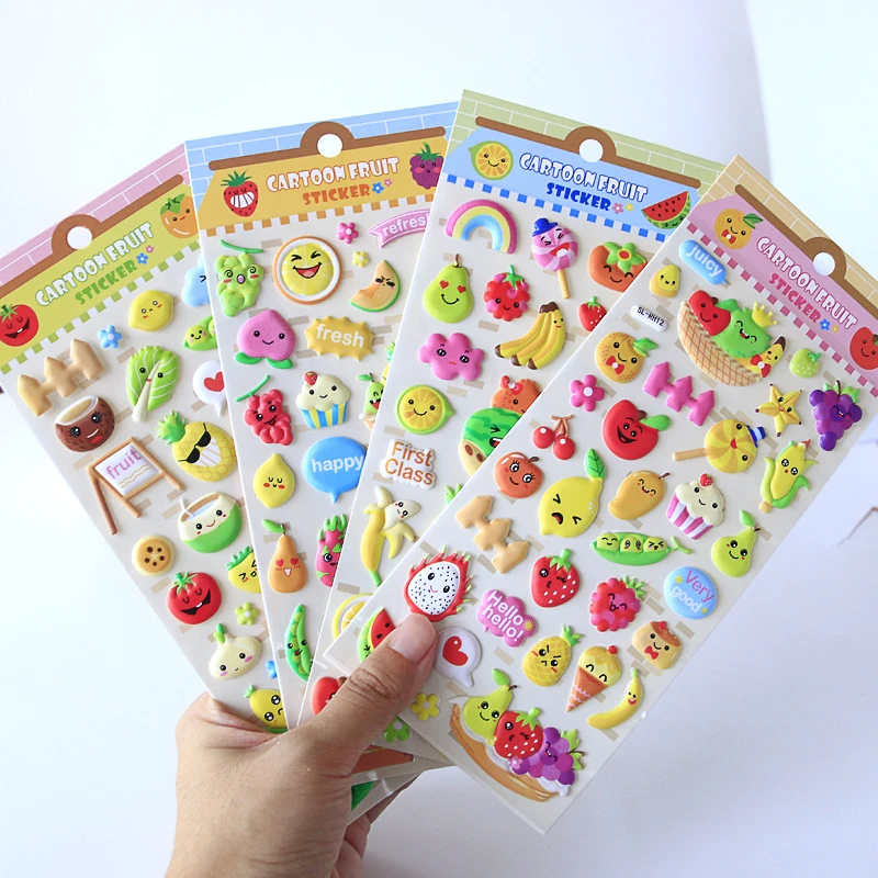 Cute Fruit Vegetables 3d Puffy Stickers For Kids Cognition Learning ...