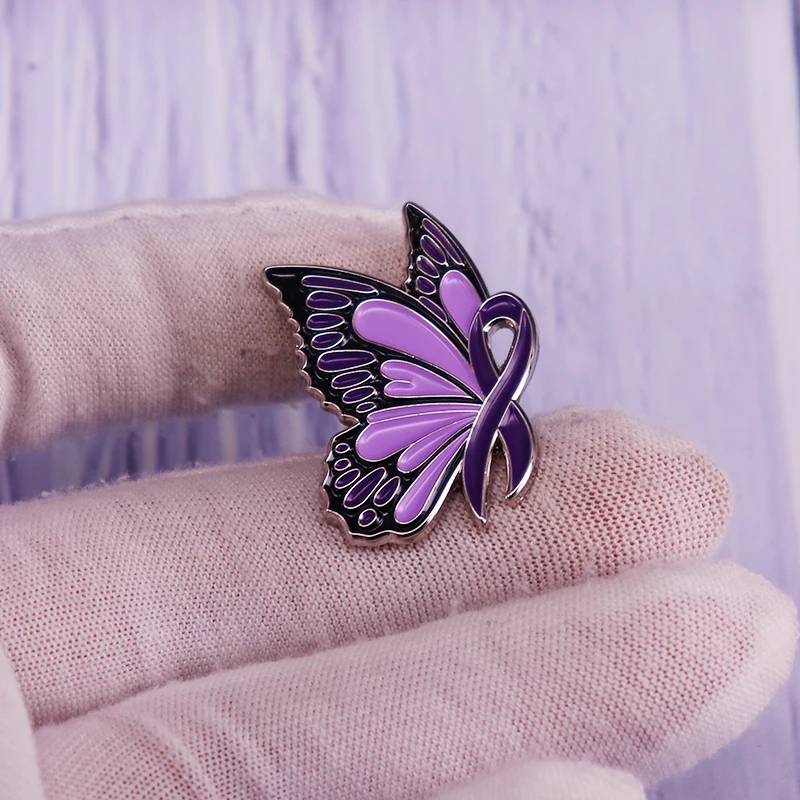 Purple Ribbon Butterfly Enamel Pin Domestic Violence Awareness Brooch Guarding Mental Health ...