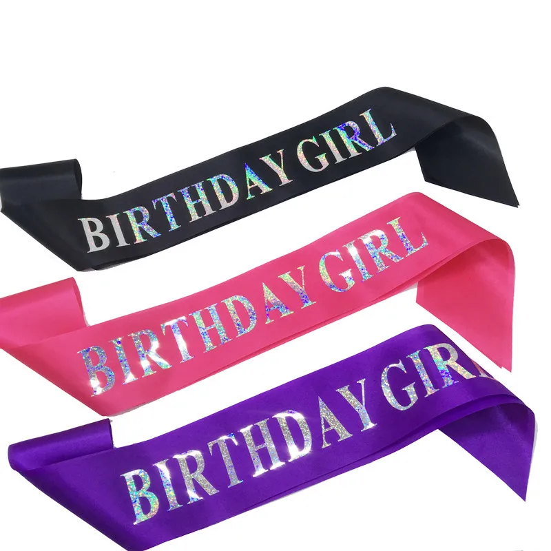 Glitter Birthday Girl Satin Ribbon Sash Happy Birthday Party Women Girl ...