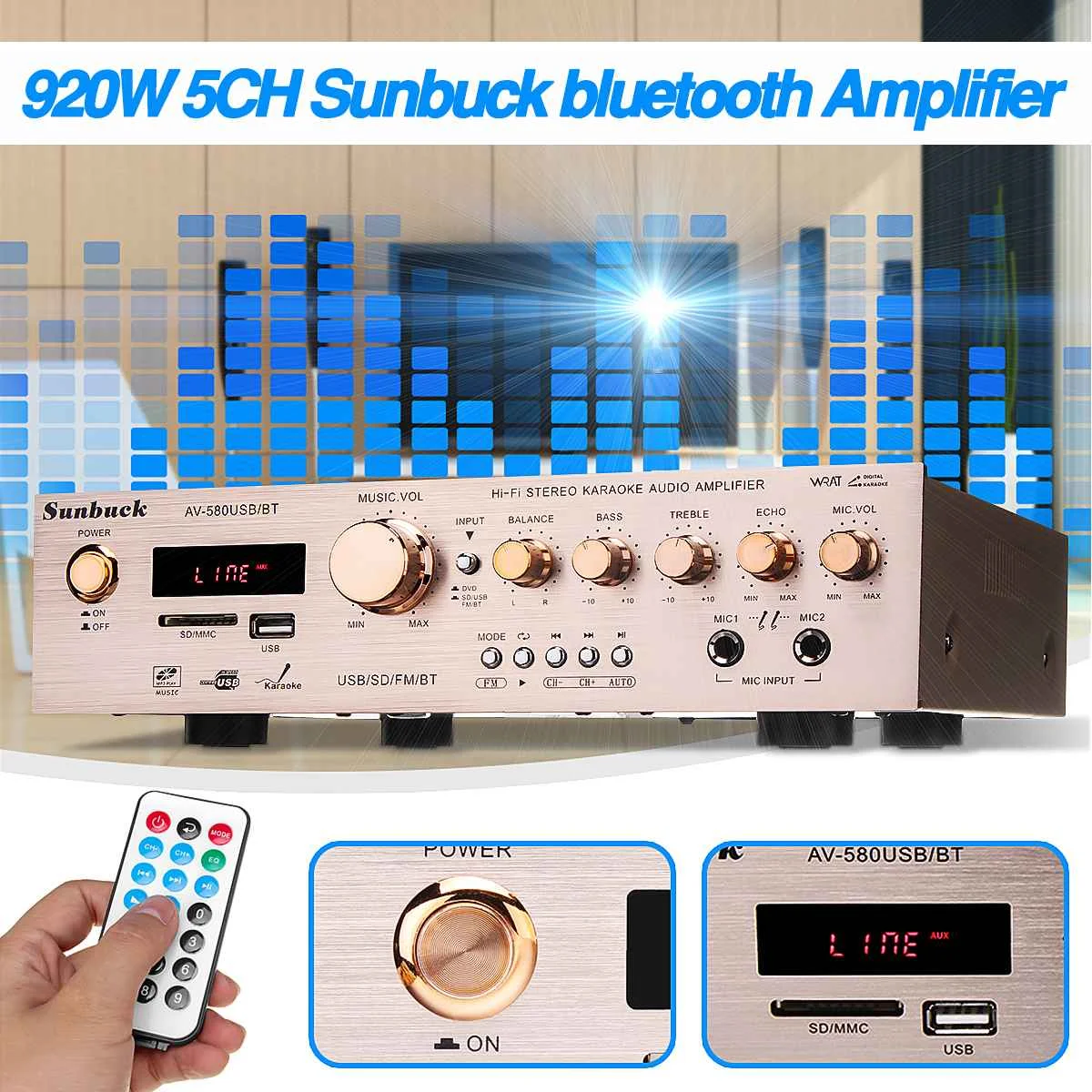 920w 220v 5ch Bluetooth Amplificador Hifi Stereo Av Surround Amplifier ...