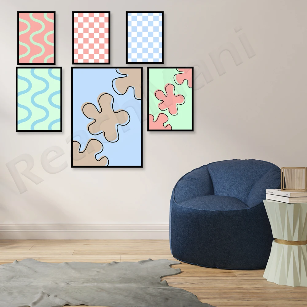 Printable Wall Art Minimal 70's Pattern Green Tones Checkered Print ...