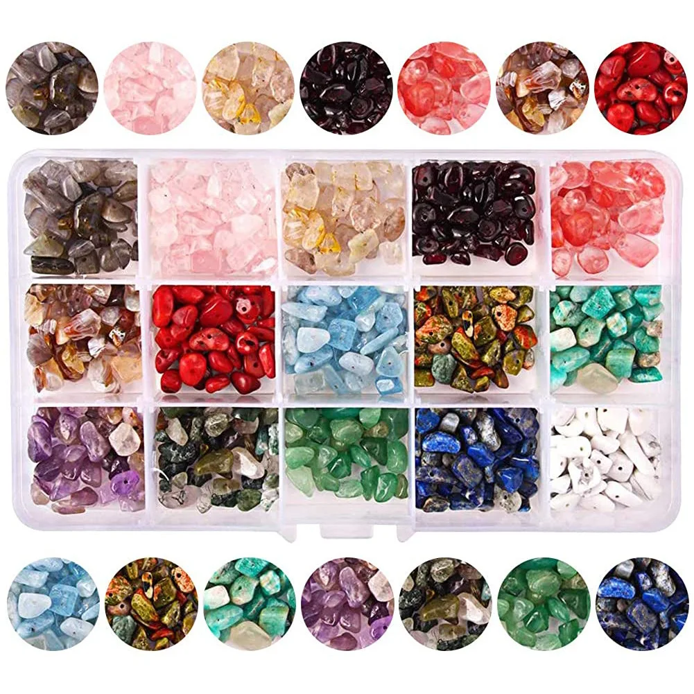 Natural Crystal Semi-precious Stone Beads Box Set Colorful Chip Stone ...