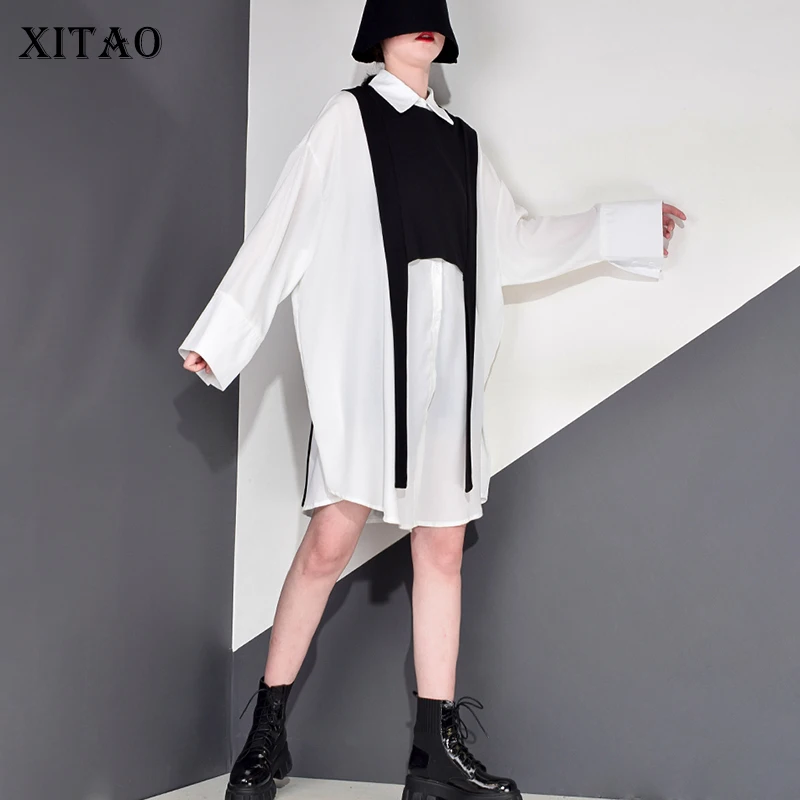 XITAO False Two Piece Dress Fashion New Women Full Sleeve Pleated ...