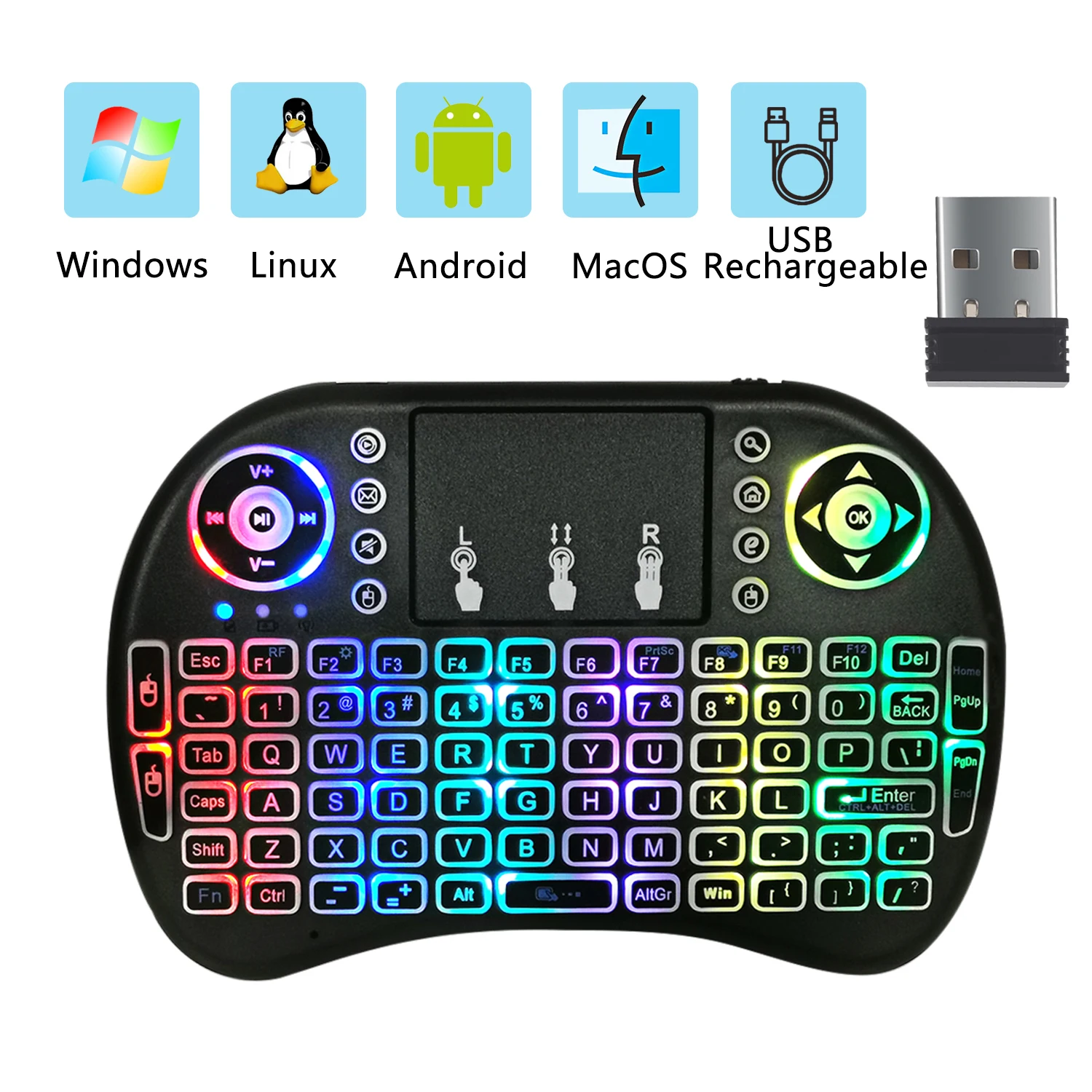 7-Color-Backlit-i8-Mini-Wireless-Keyboard-2-4ghz-English-3-Colour-Air ...