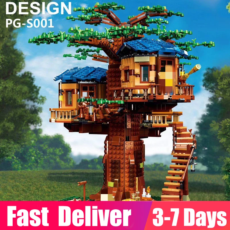 PG S001 2156 Uds Árbol de la casa Compatible 21318 hojas de dos colores modelo de bloques de ...