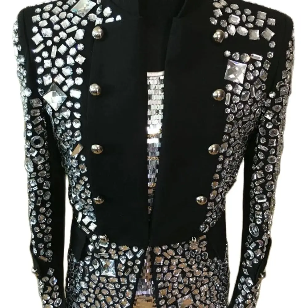 Men Singer Dancer Show Coat Black Crystal Jacket Ds Dj Male Singer ...